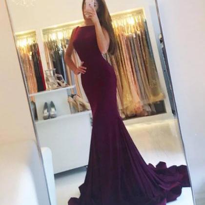 Grape Jersey Mermaid Prom Dress,sweep Train Evening Dress,backless ...