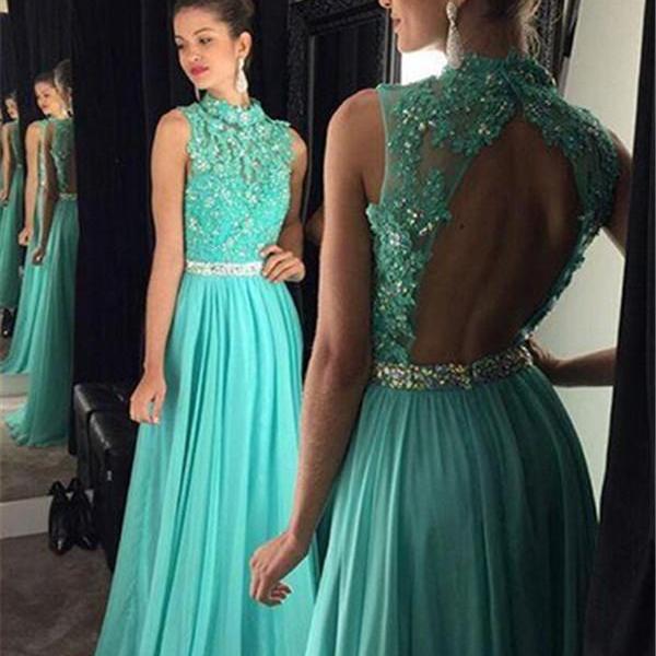 Chiffon With Lace Appliqued Prom Dresses,open Back Prom Dresses With ...